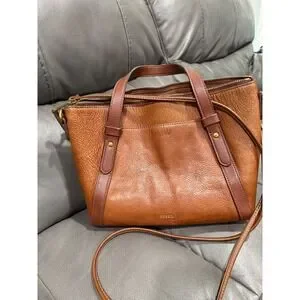 Fossil | Bags | Fossil Rachel Brown Pebbled Leather Satchel Crossbody ...